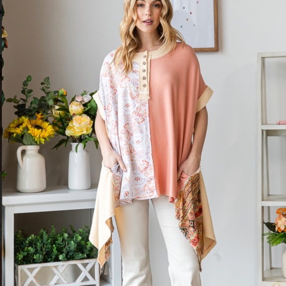 Oli and Hali | Tops | Oli And Hali Mixed Print Henley Top Womens Waffle ...